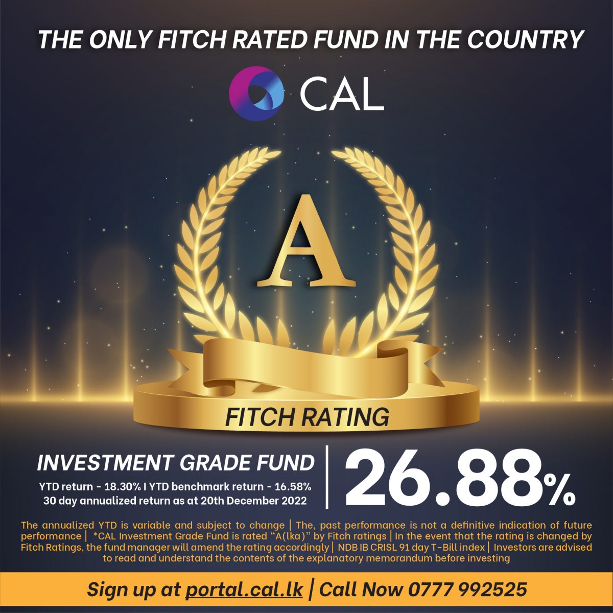 CAL is Recognized as the only FITCH rated fund in the country. - CAL