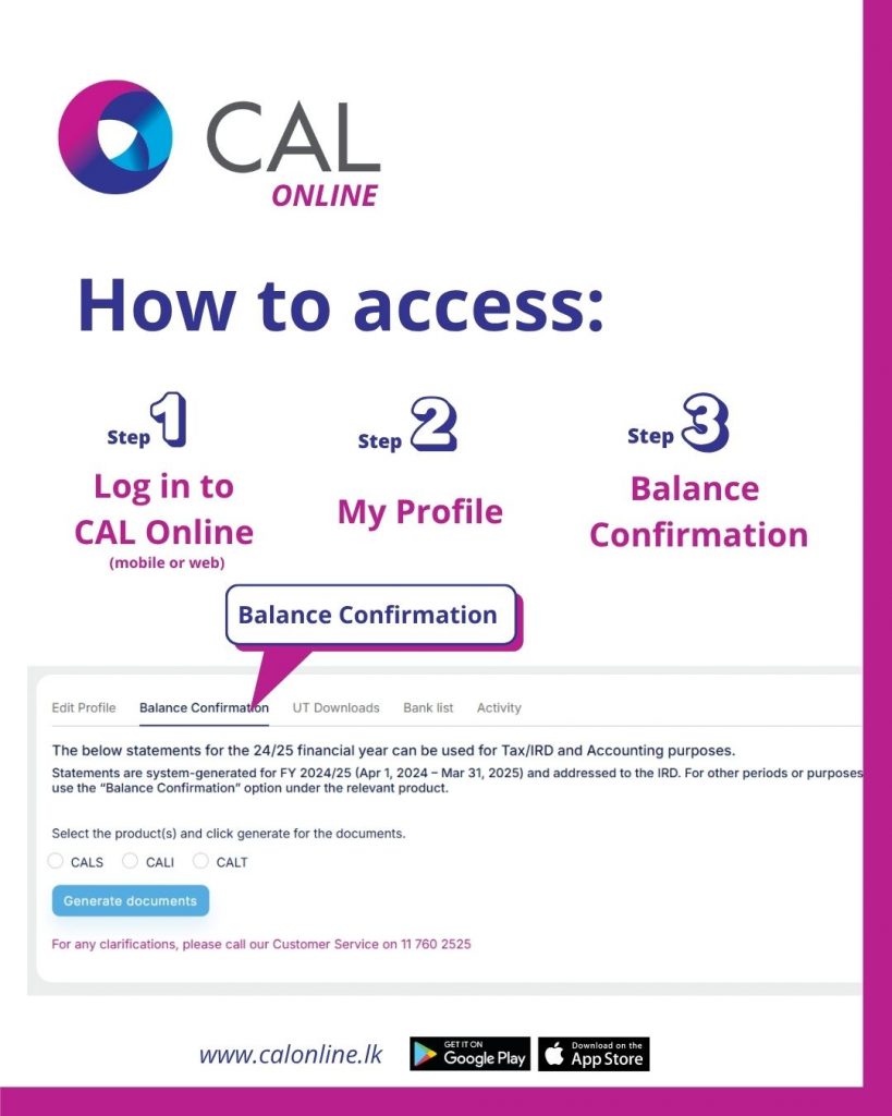 Instantly Download your Investment Balance Confirmations | CAL Sri ...